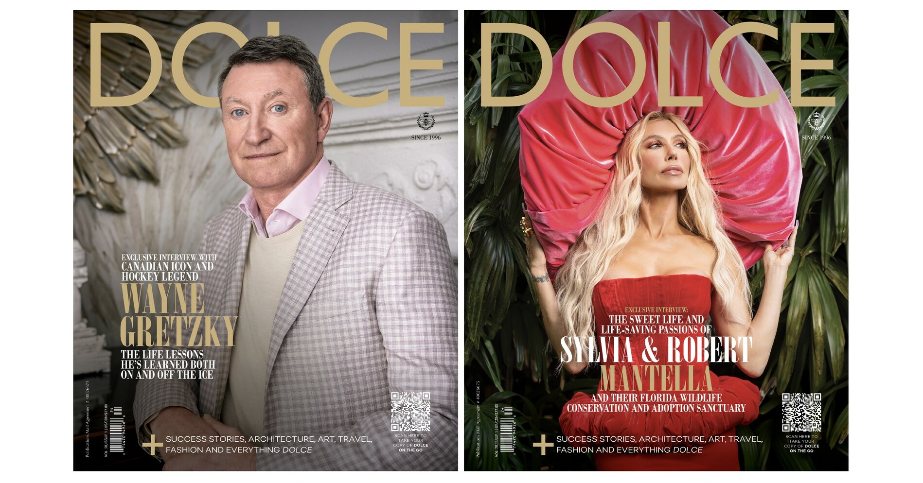 WAYNE GRETZKY AND SYLVIA MANTELLA FEATURED ON DOLCE MAGAZINE DUAL COVER